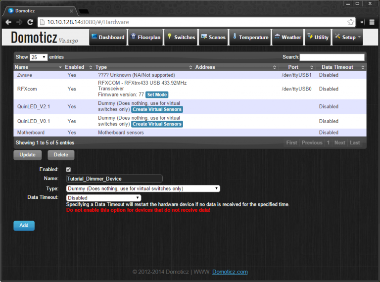 ESP8266 WiFi LED dimmer Part 4 of X: Configuring Domoticz - Intermittent Technology